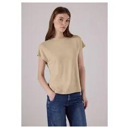 T-Shirt STREET ONE STUDIO, Damen, Gr. 46, beige (clove beige), Stoff, 76% Viskose, 20% Modal, 4% Elasthan, unifarben, gerade normal, hoch geschlossener Ausschnitt, B&uuml;ndchen, Shirts T-Shirt, mit Turtleneck