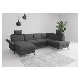 Wohnlandschaft Home Affaire "Rochelle", grau (dunkelgrau), B:314cm H:93cm T:195cm, 95% Polyester 5% Polyamid, Sofas, Wohnlandschaft, wahlweise mit Bettfunktion, Bettkasten und Armteilverstellung