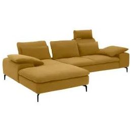 Ecksofa W.Schillig "valentinoo, Designsofa, bequem, elegant und zeitlos, L-Form", gelb (kurkuma z69), B:299cm H:83cm T:178cm, Longlife Xtra-Leder Z69: Das feinnarbige, gedeckte Softleder Z69 besticht durch seine au&szlig;ergew&ouml;hnliche Weichheit im trendigen &raquo;Vintage-Look&laquo;, Hautst&auml;rke 0, 9 - 1, 1 mm, Sofas, Ecksofa, inklusive Hocker, mit Sitztiefenverstellung, Breite 299 cm