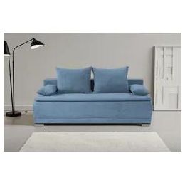 Schlafsofa WERK2 "Biggi komfortabel & elegant, Schlaffunktion, Bettkasten, Breite 206 cm", blau (hellblau), B:206cm H:88cm T:91cm, 95% Polyester, 5% Nylon, Sofas, Schlafsofa, inkl. losen Kissen, Struktur weich ASTON, hellblau