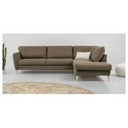 Ecksofa Home Affaire "MARSEILLE 278/202 cm, L-Form, Ottom. rechts/links, verschiedene Bez&uuml;ge", braun, B:278cm H:88cm T:202cm, 100% Polyester, Sofas, Ecksofa, Massivholzbeine Eiche, Landhausstil, Wellenunterfederung