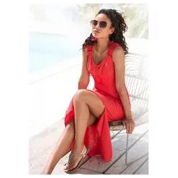 Maxikleid Lascana, Damen, Gr. 38, N-Gr, rot, Web, Obermaterial: 85% Viskose, 15% Leinen. Futter: 100% Baumwolle, unifarben, figurumspielend kn&ouml;chelfrei, Rundhals, Kleider Maxikleid, mit breiten Tr&auml;gern aus Webware in Leinenoptik, sommerlich, Topseller