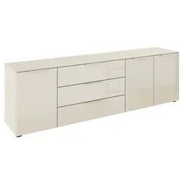 Kombikommode Rauch "Kommode T&uuml;rkommode Sideboard Kombikommode FLIPP mit Glasfront", beige (beige, glas beige (champagner)), B:200cm H:60cm T:42cm, Holzwerkstoff, Sideboards, Kombikommode, 3-t&uuml;rig, 3 Schubladen, Soft-Close-Funktion, Oberboden und Front Glas