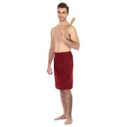 Sarong Framsohn FROTTIER "Saunakilt Herren", rot (bordeaux), L:60cm, Frottier, Hausm&auml;ntel, Sarong, hergestellt in &Ouml;sterreich, Dehnbund & Druckkn&ouml;pfe variabel verstellbar