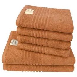 Handtuch Set Dyckhoff "Nature", orange (terra), 6 Stk., Frottier, Frottier, Obermaterial: 100% Baumwolle, Handtuch-Sets, 6er Set: 4x Handt&uuml;cher, je 50 x 100 cm & 2x Badetuch 70 x 140 cm