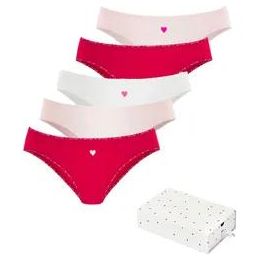 Jazz-Pants Slips Lascana "Geschenk Box", Damen, Gr. 36/38, rot (rot, creme, rosa), Single Jersey, Obermaterial: 95% Baumwolle, 5% Elasthan. Spitze: 90% Polyamid, 10% Elasthan, bedruckt, gemustert, unifarben mit Farbeins&auml;tzen, k&ouml;rpernah, Unterhosen, mit s&uuml;&szlig;en Herzchen-Prints und aus elastischer Baumwoll-Qualit&auml;t