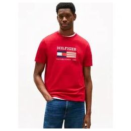 T-Shirt Tommy Hilfiger "AMERICANA MONOTYPE FLAG BOX TEE", Herren, Gr. XL, rot (medium rot), Single Jersey, Obermaterial: 100% Baumwolle, regular fit, Rundhals, Shirts T-Shirt, Mit markanter Stickerei