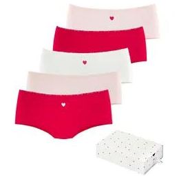 Panty Lascana "Geschenk Box", Damen, Gr. 36/38, rot (rot, creme, rosa), Single Jersey, Obermaterial: 95% Baumwolle, 5% Elasthan. Spitze: 90% Polyamid, 10% Elasthan, bedruckt, gemustert, unifarben mit Farbeins&auml;tzen, k&ouml;rpernah, Unterhosen Panty, mit s&uuml;&szlig;en Herzchen-Prints und aus elastischer Baumwoll-Qualit&auml;t