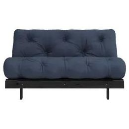 Daybett KARUP DESIGN "Roots Sofa Bed, Schlafsofa, Daybett, Bettfunktion, FSC-Massivholz", blau (navy), B:140cm H:85cm, Bezug: 80% Baumwolle, 20% Polyester, Daybetten, Inkl. Futonmatratze. Mehrere Gr&ouml;&szlig;en & Farben, Made in Europe