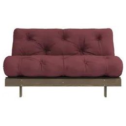 Daybett KARUP DESIGN "Roots Sofa Bed, Schlafsofa, Daybett, Bettfunktion, FSC-Massivholz", rot (bordeaux), B:140cm H:85cm, Bezug: 80% Baumwolle, 20% Polyester, Daybetten, Inkl. Futonmatratze, aus FSC-Kiefer, in mehreren Farben erh&auml;ltlich