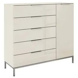 Kombikommode Rauch "Kommode T&uuml;rkommode Sideboard Kombikommode FLIPP mit Glasfront", beige (beige, glas beige (champagner)), B:120cm H:110cm T:42cm, Holzwerkstoff, Sideboards, Kombikommode, 1-t&uuml;rig, 5 Schubladen, Soft-Close-Funktion, Oberboden und Front Glas