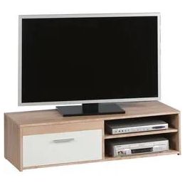 TV-Schrank Stolkom "Gemma", wei&szlig; (sonoma eiche, wei&szlig; dekor), B:120cm H:32cm T:38cm, Holzwerkstoff, Schr&auml;nke, 2 offenen F&auml;chern und 1 Klappe, TV bis 42 zoll geeignet