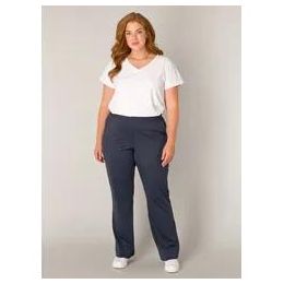 Stoffhose Base Level Curvy "Lori", Damen, Gr. 46, L&auml;nge 32, blau (dunkelblau), Web, Obermaterial: 75% Polyamid, 25% Elasthan, unifarben, lang, Hosen Stoffhose, Sommerhose mit Stetch und leichtem Schlag