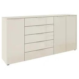 Kombikommode Rauch "Kommode T&uuml;rkommode Sideboard Kombikommode FLIPP mit Glasfront", beige (beige, glas beige (champagner)), B:200cm H:99cm T:42cm, Holzwerkstoff, Sideboards, Kombikommode, 3-t&uuml;rig, 5 Schubladen, Soft-Close-Funktion, Oberboden und Front Glas