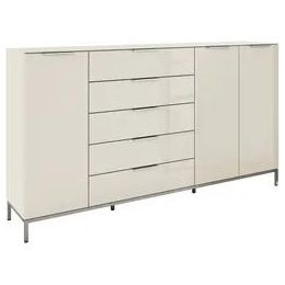 Kombikommode Rauch "Kommode T&uuml;rkommode Sideboard Kombikommode FLIPP mit Glasfront", beige (beige, glas beige (champagner)), B:200cm H:110cm T:42cm, Holzwerkstoff, Sideboards, Kombikommode, 3-t&uuml;rig, 5 Schubladen, Soft-Close-Funktion, Oberboden und Front Glas