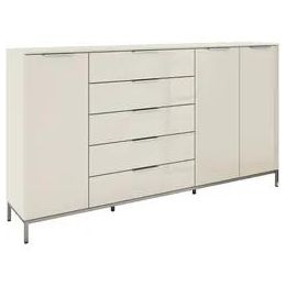 Kombikommode Rauch "Kommode T&uuml;rkommode Sideboard Kombikommode FLIPP mit Glasfront", beige (beige, glas beige (champagner)), B:200cm H:111cm T:42cm, Holzwerkstoff, Sideboards, Kombikommode, 3-t&uuml;rig mit 5 Schubladen und Soft-Close-Funktion sowie Glasfront