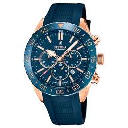 Chronograph Festina "Keramik Kollektion", rosa (blau, ros&eacute;goldfarben), Armbanduhren, Herren, Chronograph, Armbanduhr, Quarz, Herren, Keramikl&uuml;nette, Saphirglas, Stoppfunktion