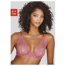B&uuml;gel-BH Lascana "Gianna", Damen, Gr. 70, Cup E, pink, Spitze, Obermaterial: 54% Polyamid, 46% Polyester, BHs B&uuml;gel-BH, aus leicht schimmernder Spitze in transparenter Optik, sexy Dessous