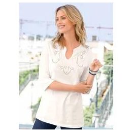 3/4-Arm-Shirt Classic Basics "Shirt", Damen, Gr. 52, beige (ecru), 100% Baumwolle, unifarben, V-Ausschnitt, Shirts 3/4-Arm-Shirt