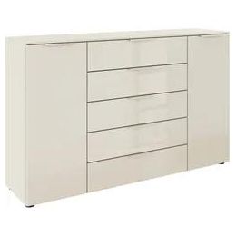 Schubkastenkommode Rauch "Kommode T&uuml;rkommode Sideboard Kombikommode FLIPP mit Glasfront", beige (beige, glas beige (champagner)), B:160cm H:100cm T:42cm, Holzwerkstoff, Sideboards, 2-trg mit 5 Schubladen und Soft-Close, 2 Breiten MADE IN GERMANY