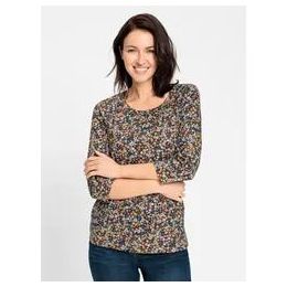 Print-Shirt Inspirationen "Shirt", Damen, Gr. 42, braun (camel, taubenblau, bedruckt), 50% Baumwolle, 50% Modal, bedruckt, gebl&uuml;mt, gemustert, mehrfarbig, Rundhals, Shirts