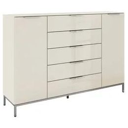Schubkastenkommode Rauch "Kommode T&uuml;rkommode Sideboard Kombikommode FLIPP mit Glasfront", beige (beige, glas beige (champagner)), B:160cm H:110cm T:42cm, Holzwerkstoff, Sideboards, 2-t&uuml;rig, 5 Schubladen, Soft-Close, Oberboden und Front Glas, 2 Breiten