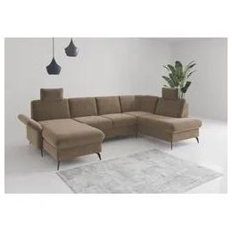 Wohnlandschaft Home Affaire "Rochelle", braun (hellbraun), B:314cm H:93cm T:195cm, 100% Polyester, Sofas, Wohnlandschaft, wahlweise mit Bettfunktion, Bettkasten und Armteilverstellung