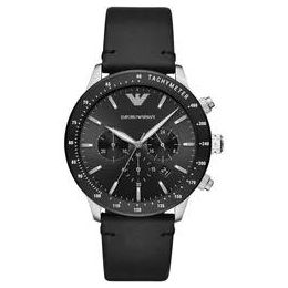 Chronograph Emporio Armani, schwarz, Armbanduhren, Damen, Chronograph, Quarzuhr, Armbanduhr, Herren, Stoppfunktion, Datum, Lederarmband