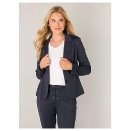 Jackenblazer Base Level "Thea", Damen, Gr. 40, blau (dunkelblau), Web, Obermaterial: 75% Polyamid, 25% Elasthan, unifarben, h&uuml;ftbedeckend, V-Ausschnitt, Blazer, mit Stretch
