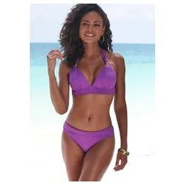 Triangel-Bikini Lascana "Toni", Damen, Gr. 38, Cup A, lila, Microfaser, Recycling-Polyamid, unifarben, Bikini-Sets Triangel-Bikini, mit goldfarbenen Accessoires