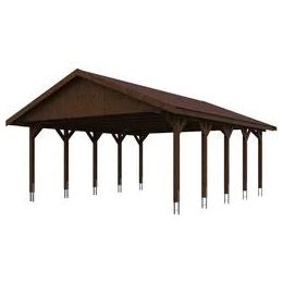 Skan Holz Doppelcarport SKANHOLZ "Wallgau", braun (nussbaum), B/H/T: 620cm x 215cm x 750cm, Carports, mit roten Dachschindeln