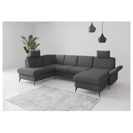 Wohnlandschaft Home Affaire "Rochelle", grau (dunkelgrau), B:314cm H:93cm T:195cm, 95% Polyester 5% Polyamid, Sofas, Wohnlandschaft, wahlweise mit Bettfunktion, Bettkasten und Armteilverstellung