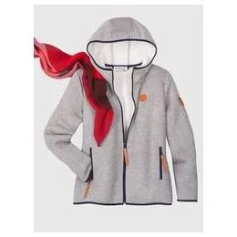 Strickfleecejacke Casual Looks, Damen, Gr. 44, grau (steingrau, wei&szlig;, meliert), 100% Polyester, meliert, unifarben, Jacken