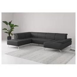 Wohnlandschaft Home Affaire "Caluna", schwarz, B:334cm H:81cm T:235cm, Sofas, Wohnlandschaft, Inkl.Sitztiefenverstellung, wahlweise mit Kopf- und Armteilverstellung