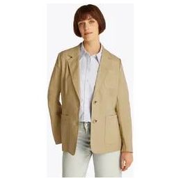 Kurzblazer Tommy Hilfiger "ESS LINEN REGULAR SB BLAZER", Damen, Gr. 46, braun (camel), Web, Obermaterial: 76% Leinen, 24% Lyocell, unifarben, regular fit h&uuml;ftlang, Blazer Kurzblazer, mit Metalllabel,k&uuml;hlendes Premium Leinen