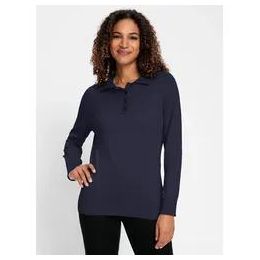 Polokragenpullover Casual Looks "Pullover", Damen, Gr. 46, blau (marine), 100% Baumwolle, unifarben, Pullover