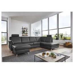 Wohnlandschaft DIE PLANBAR "PN-EM18013 U-Form, mit Kopfst&uuml;tzen", grau (anthrazit), B:305cm H:100cm T:200cm, Sofas, Wohnlandschaft, wahlweise mit Bettfunktion und Stauraum