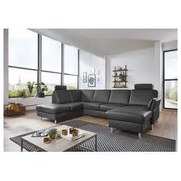 Wohnlandschaft DIE PLANBAR "PN-EM18013 U-Form, mit Kopfst&uuml;tzen", grau (anthrazit), B:305cm H:100cm T:200cm, Sofas, Wohnlandschaft, wahlweise mit Bettfunktion und Stauraum
