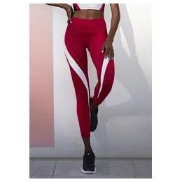 Leggings Lascana ACTIVE, Damen, Gr. S (36/38), N-Gr, rot, Obermaterial: 85% Polyester, 15% Elasthan, unifarben mit Farbeins&auml;tzen, figurbetont kn&ouml;chellang, Hosen Leggings, Logo-Badge und Rei&szlig;verschlusstasche auf der R&uuml;ckseite