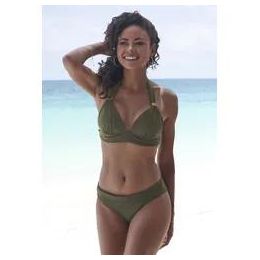 Triangel-Bikini Lascana "Toni", Damen, Gr. 38, Cup C, gr&uuml;n (olive), Microfaser, Recycling-Polyamid, unifarben, Bikini-Sets Triangel-Bikini, mit goldfarbenen Accessoires