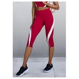 Caprihose Lascana ACTIVE, Damen, Gr. XL (48/50), N-Gr, rot, Trikot, Obermaterial: 85% Polyester, 15% Elasthan, unifarben mit Farbeinsatz, figurbetont wadenlang, Hosen Caprihose, mit seitlichem Kontrasteinsatz