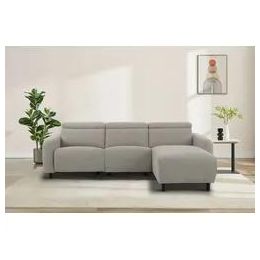Ecksofa OTTO HOME "SKAANE Struktur, L-Form, 274 cm, manuelle/elektrische Relaxfunktion", grau (hellgrau), B:274cm H:100cm T:181cm, 100% Polyester, Sofas, Ecksofa, rundes Design, Kopfteilverstellung, Federkernpolsterung