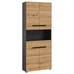 Hochschrank Welltime "REHAT, T&uuml;ren mit Soft-Close, eingefasste Griffaussparung in der Front", braun (basalt grau, artisan eiche nachbildung), B:76cm H:193cm T:34cm, FSC-zertifizierter Holzwerkstoff, Schr&auml;nke, Hochschrank, BxHxT: 76x193x34 cm, 4 T&uuml;ren, 5 F&auml;cher, 1 Schubkasten