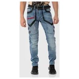 Cipo & Baxx Cargojeans CIPO & BAXX "Hose", Herren, Gr. 30, L&auml;nge 32, blau, 68% Baumwolle, 30% Polyester, 2% Elasthan, gestreift, regular fit lang, Jeans, L&auml;ssige Details und Applikationen