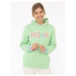 Hoodie Zwillingsherz "Rahel", Damen, Gr. S, gr&uuml;n (neon gr&uuml;n), Obermaterial: 50% Baumwolle, 50% Polyester, bedruckt, unifarben, h&uuml;ftbedeckend, ohne Ausschnitt, Rippb&uuml;ndchen kontrastfarben, Sweatshirts Hoodie, mit "MOIN" und Anker Stickerei, kontrastfarbigen &Auml;rmelb&uuml;ndchen