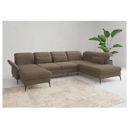 Sit & More Wohnlandschaft SIT & MORE "Emely, inkl. Sitztiefenverstellung", braun (hellbraun), B:359cm H:92cm T:231cm, 100% Polyester, Sofas, Wohnlandschaft, wahlweise mit Bettfunktion,Bettkasten,Kopf- & Armteilverstellung
