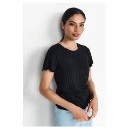 Kurzarmshirt RICHROYAL, Damen, Gr. XL, schwarz, Single Jersey, Obermaterial: 97% Baumwolle, 3% Elasthan, figurbetont normal, tiefer Rundhals, eingesetzt,&Auml;rmel ohne &Auml;rmelschlitz gewellter Abschluss, Shirts, Mit gewelltem Saum an Rumpf und &Auml;rmeln