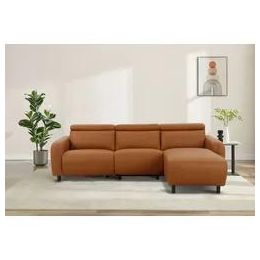 Ecksofa OTTO HOME "SKAANE Lederoptik, L-Form, 274 cm, manuelle/elektrische Relaxfunktion", braun (cognac), B:274cm H:100cm T:181cm, 100% Polyurethan, Sofas, Ecksofa, rundes Design, Kopfteilverstellung, Federkernpolsterung