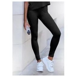 Funktionsleggings Copenhagen Studios, Gr. XS (32/34), N-Gr, schwarz, Obermaterial: 78% Polyester, 22% Elasthan, Mesh, bedruckt, unifarben, figurbetont normal, Hosen, mit Mesh-Einsatz und Handytasche am Bein