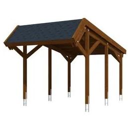 Skan Holz Einzelcarport SKANHOLZ "Harz", braun (nussbaum), B/H/T: 321cm x 219cm x 560cm, Carports, mit schwarzen Schindeln